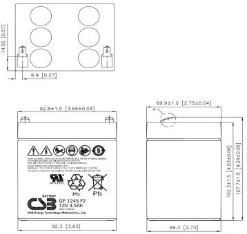 CSB Battery GP1245 12V 4,5AH Blei-Akku (AGM) schmale Anschlüsse | ZDIS