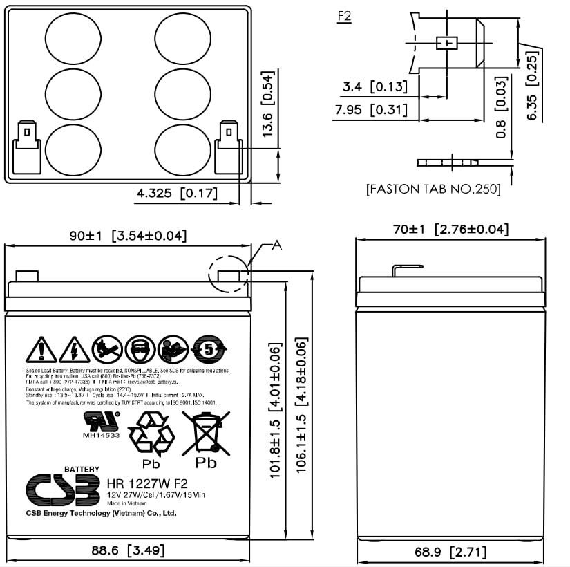 CSB Battery HR1227WF2 12V 6,8AH Blei-Akku (AGM) | ZDIS
