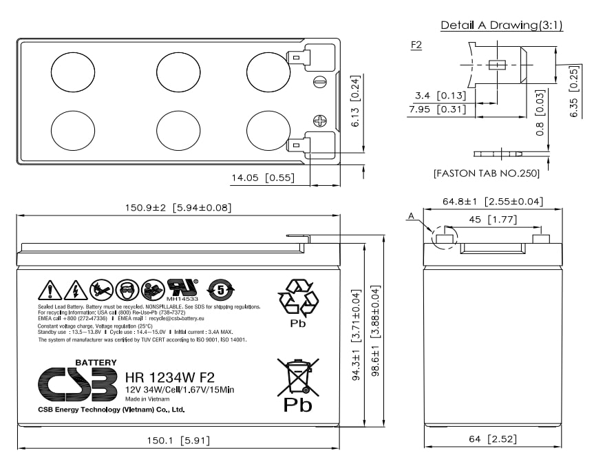 CSB Battery HR1234WF2 12V 9 AH Blei-Akku (AGM) | ZDIS