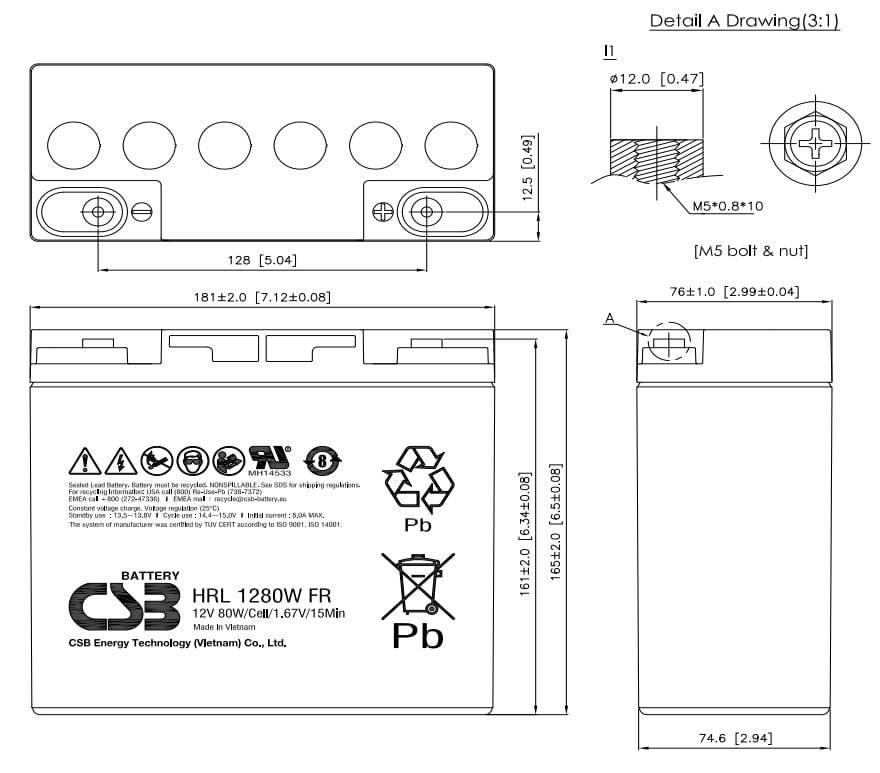 CSB Battery HRL1280WFR 12V 20AH Blei-Akku (AGM) | ZDIS