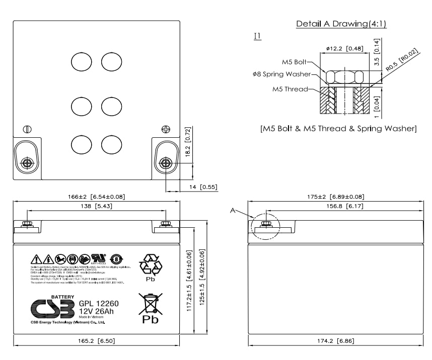 CSB Battery GPL12260 12V 26AH Blei-Akku (AGM), Longlife | ZDIS