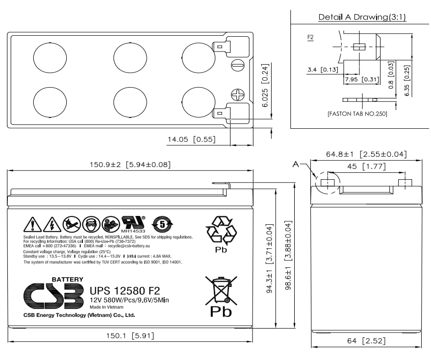 CSB Battery UPS12580F2 12V 11,6AH Blei-Akku (AGM) | ZDIS